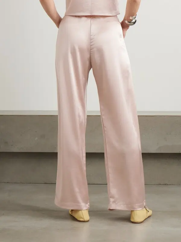 LESET Barb Washed-satin Wide-leg Pants - Pink