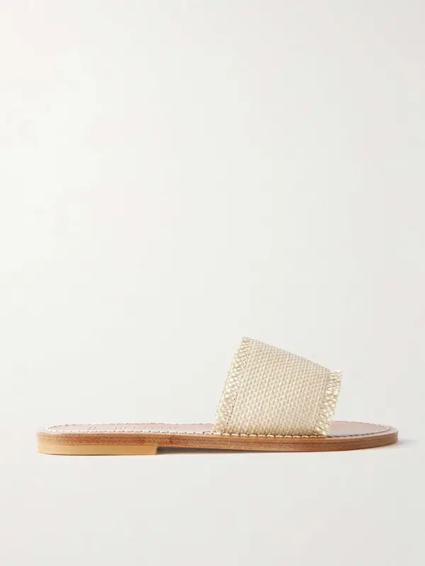 K.JACQUES Capri Raffia Slides - Beige