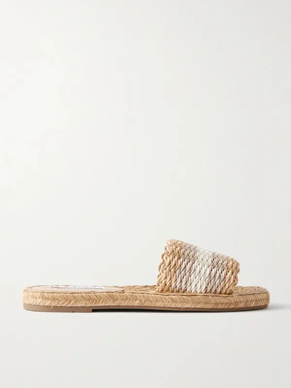 AQUAZZURA Playa Striped Woven Metallic Raffia Sandals - Neutrals