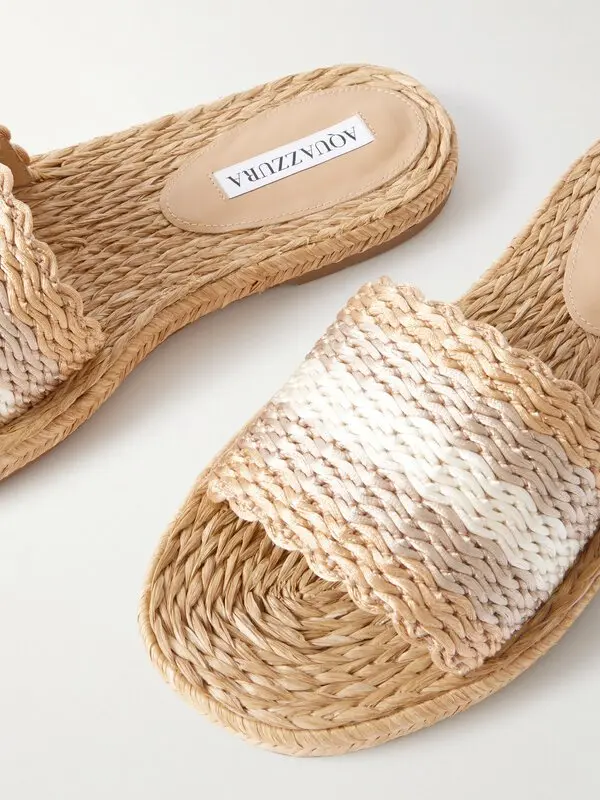 AQUAZZURA Playa Striped Woven Metallic Raffia Sandals - Neutrals