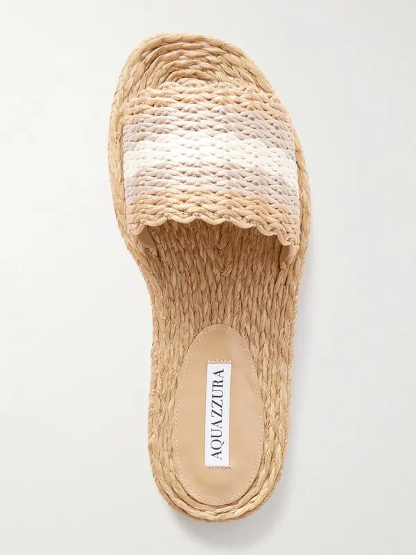 AQUAZZURA Playa Striped Woven Metallic Raffia Sandals - Neutrals
