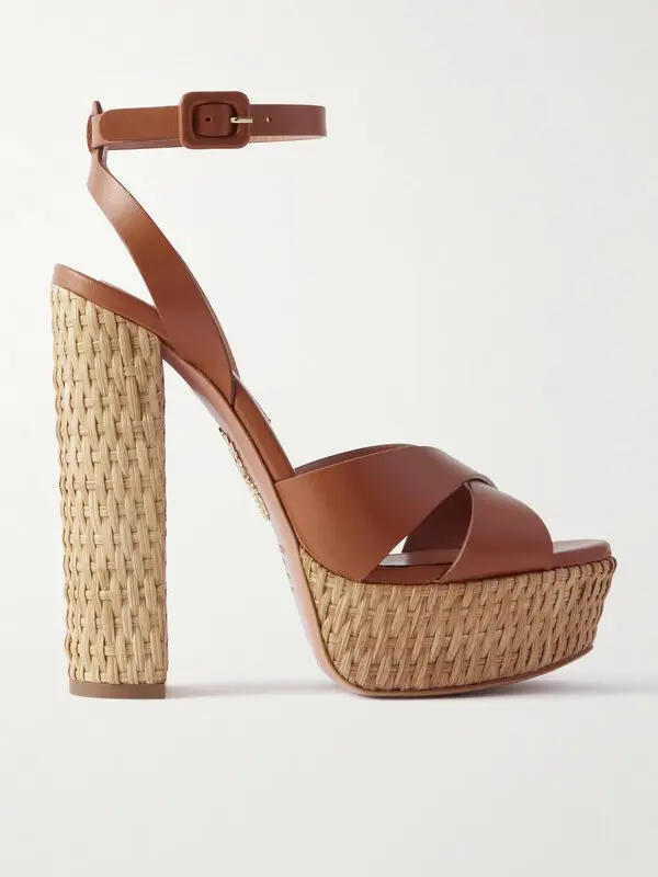 AQUAZZURA Sunseeker Plateau 140 Leather Platform Sandals - Brown