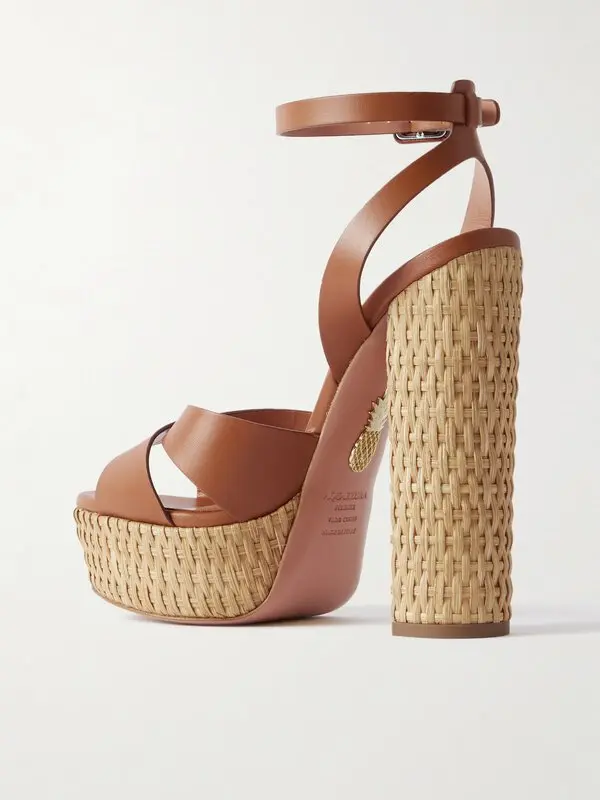 AQUAZZURA Sunseeker Plateau 140 Leather Platform Sandals - Brown