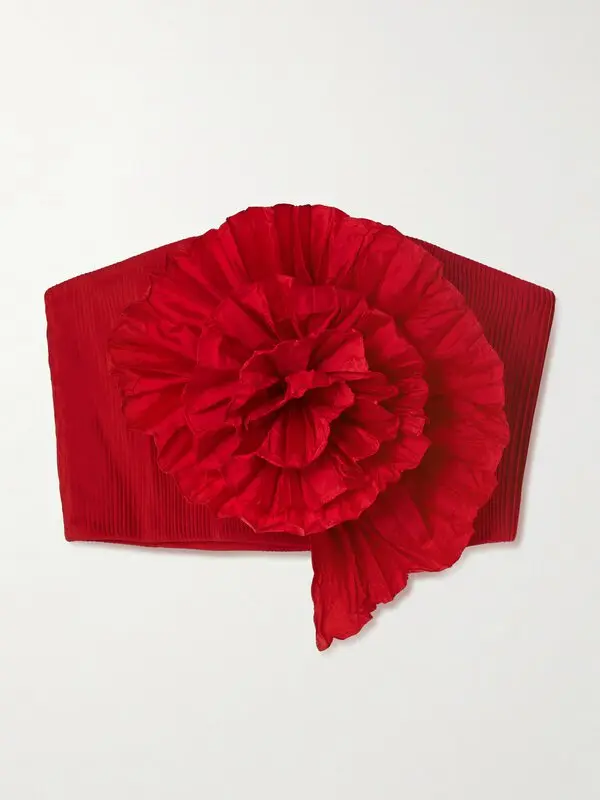 ANDRES OTALORA No Me Olvides' Appliquéd Pleated Taffeta Top - Red