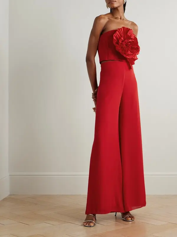 ANDRES OTALORA No Me Olvides' Appliquéd Pleated Taffeta Top - Red