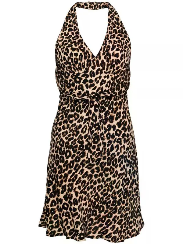 REFORMATION Delanie Leopard Print Halterneck Dress - Neutrals