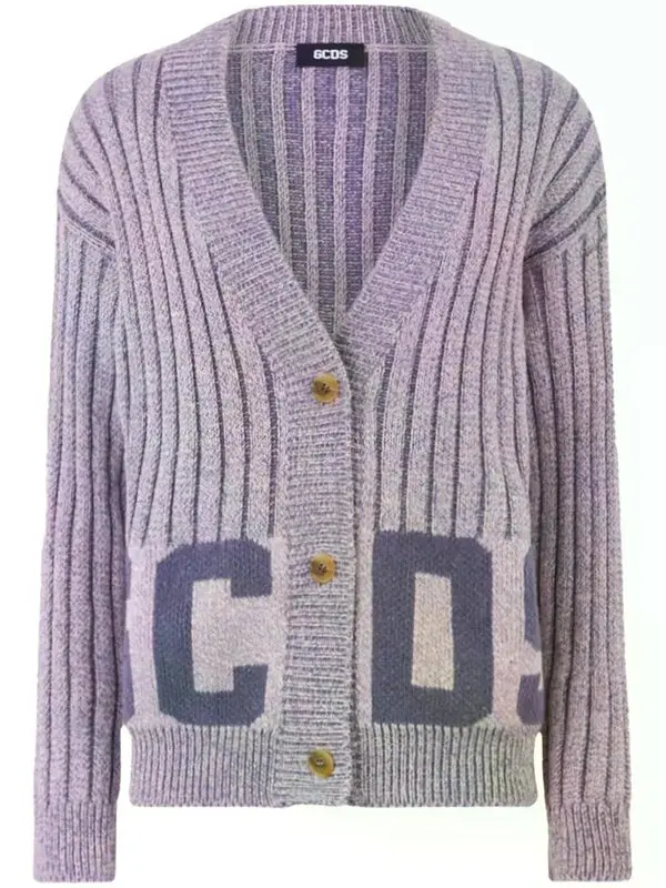 Gcds Intarsia-knit Logo Cardigan - Purple