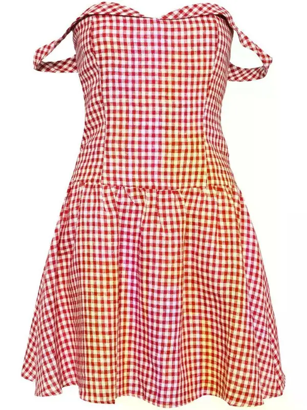 Reformation Sora Checkered Linen Dress - Red | Editorialist