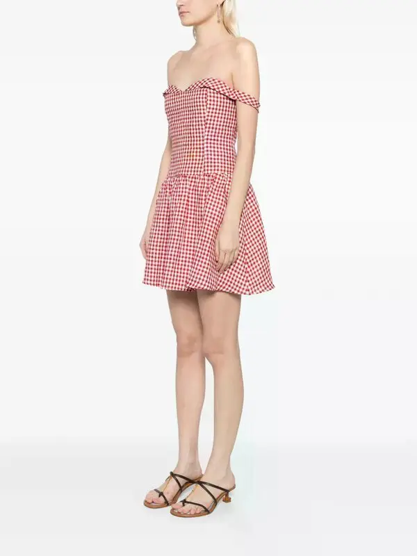Reformation Sora Checkered Linen Dress - Red | Editorialist