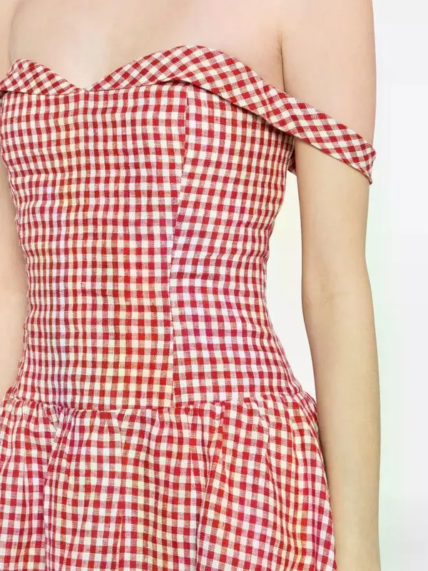 Reformation Sora Checkered Linen Dress - Red | Editorialist