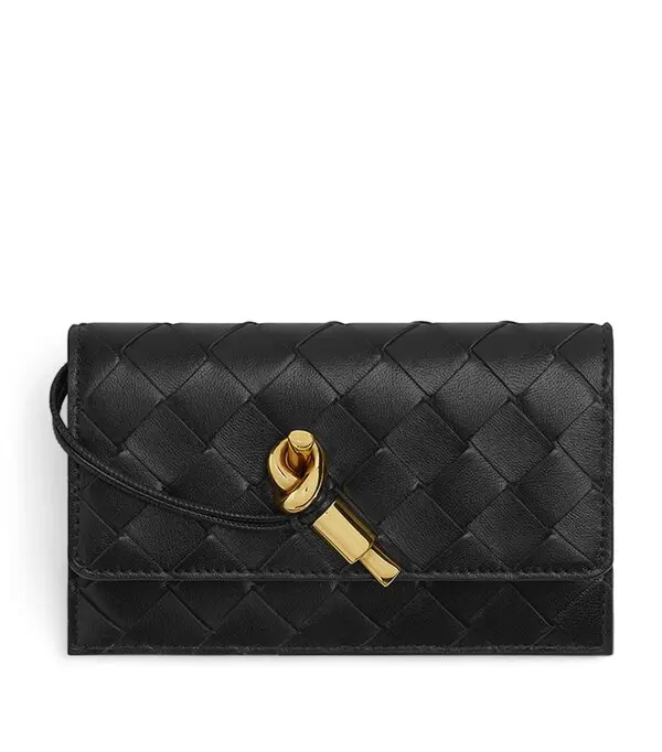 Bottega Veneta Leather Intrecciato Andiamo Card Holder - Black