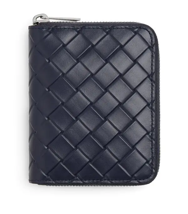 Bottega Veneta Leather Intrecciato Zip-around Wallet - Blue