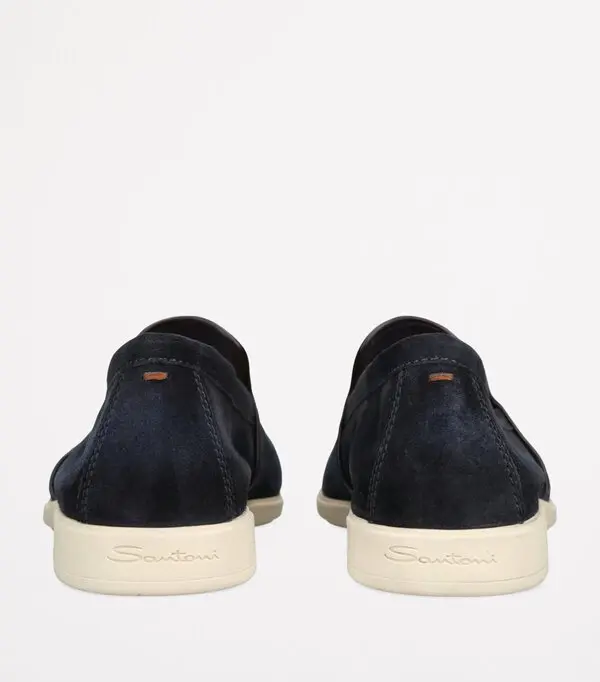 Santoni Suede Malibu Loafers - Navy