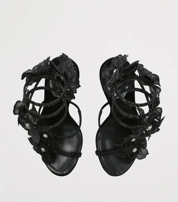 Rene Caovilla Cleo Satin Floral Sandals 105 - Black