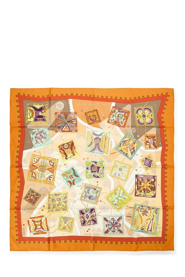 Hermès Multicolor 'la Mecanique Des Idees' Silk Scarf 90
