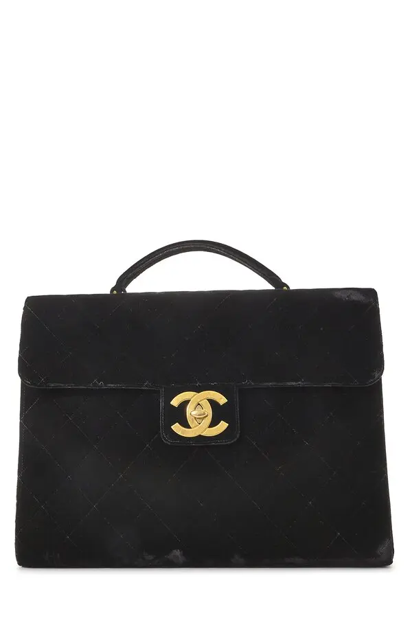 Chanel Velvet Briefcase With Gold Tone Clasp - Black