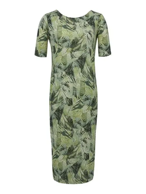 CELTIC & CO. Linen Cotton Blend Button Back Dress - Leaf Print