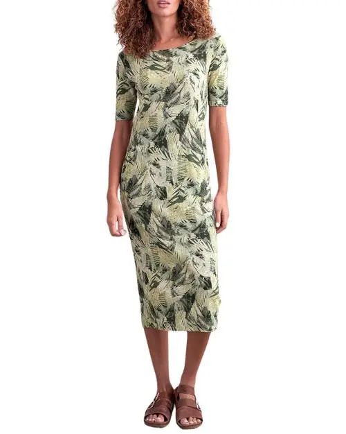 CELTIC & CO. Linen Cotton Blend Button Back Dress - Leaf Print