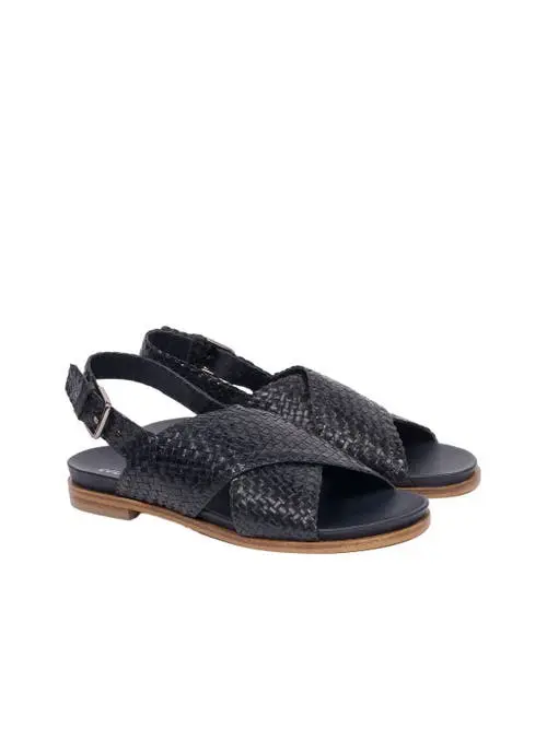 CELTIC & CO. Leather Woven Crossover Sandal - Dark Navy