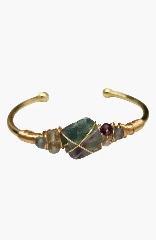 HUMANIST BEAUTY Gemstone Wire Wrapped Bangle Bracelet - Rainbow Fluorite