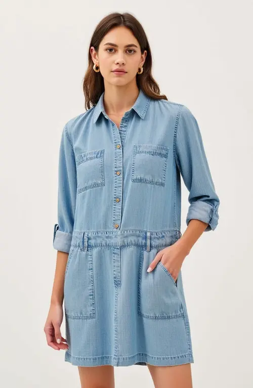 MODENAIRE Long-sleeve Denim Mini Dress