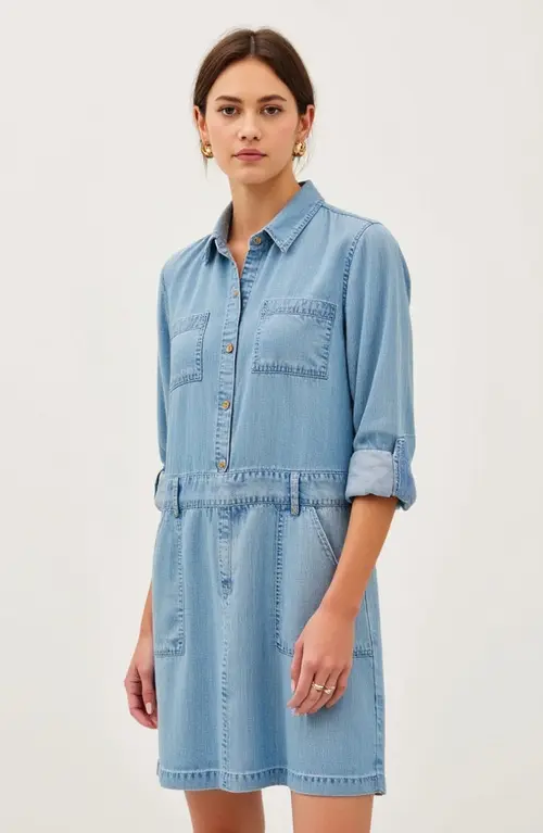 MODENAIRE Long-sleeve Denim Mini Dress