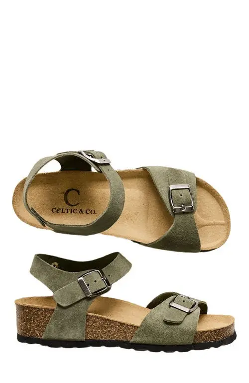 CELTIC & CO. Low Wedge Double Buckle Sandals - Olive