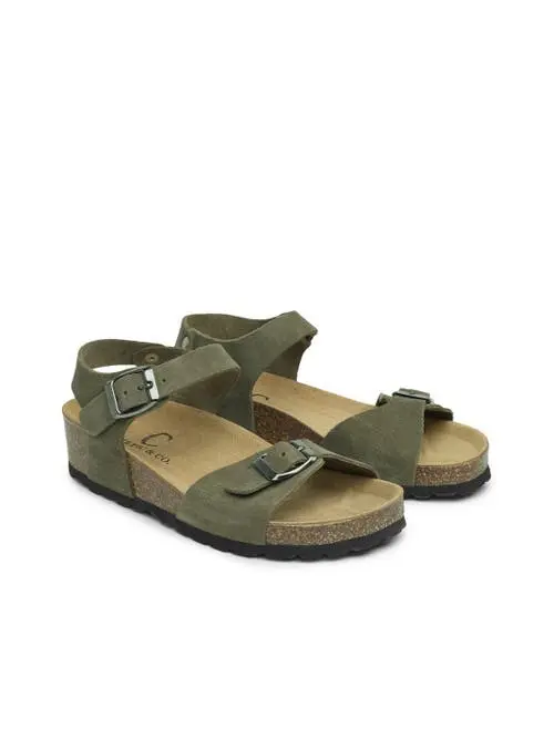CELTIC & CO. Low Wedge Double Buckle Sandals - Olive