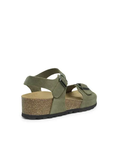 CELTIC & CO. Low Wedge Double Buckle Sandals - Olive