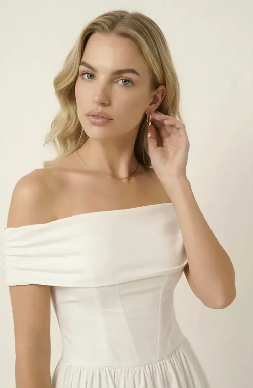 MODENAIRE Off-shoulder Mini Dress With Flowy Skirt