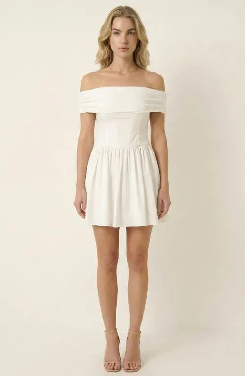 MODENAIRE Off-shoulder Mini Dress With Flowy Skirt - White