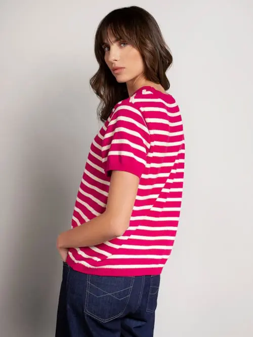 CELTIC & CO. Striped Knitted Crew Neck Tee