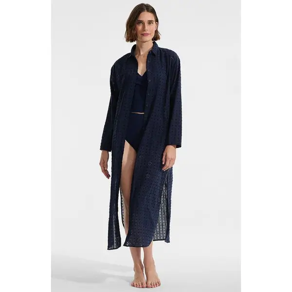 LANDS' END Eyelet Maxi Cover-up Dress - Deep Sea Navy