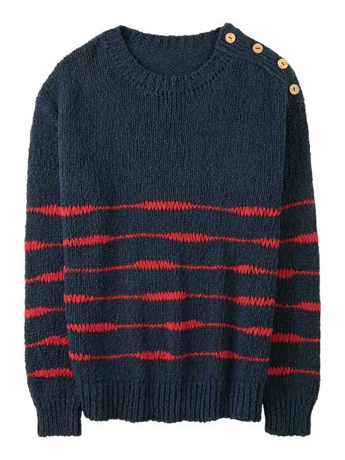 CELTIC & CO. Drop Stitch Breton Sweater - Navy / Red