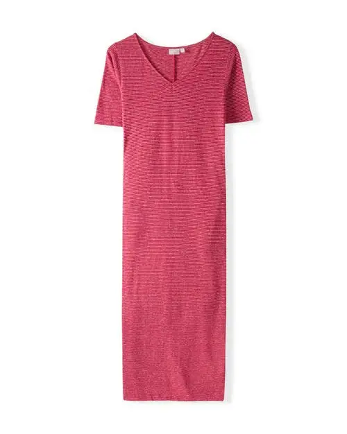 CELTIC & CO. Linen Blend V-neck Midi Dress - Raspberry Micro