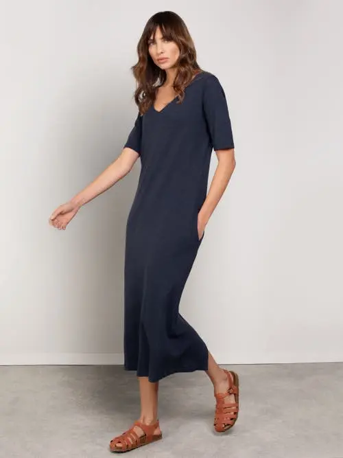 CELTIC & CO. Linen Blend V-neck Midi Dress - Navy