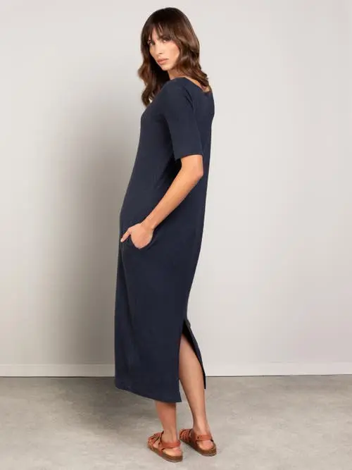 CELTIC & CO. Linen Blend V-neck Midi Dress - Navy