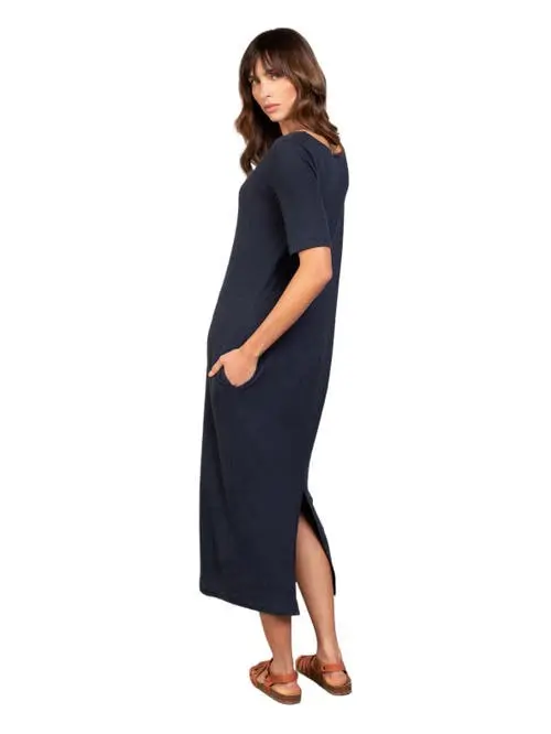 CELTIC & CO. Linen Blend V-neck Midi Dress - Navy