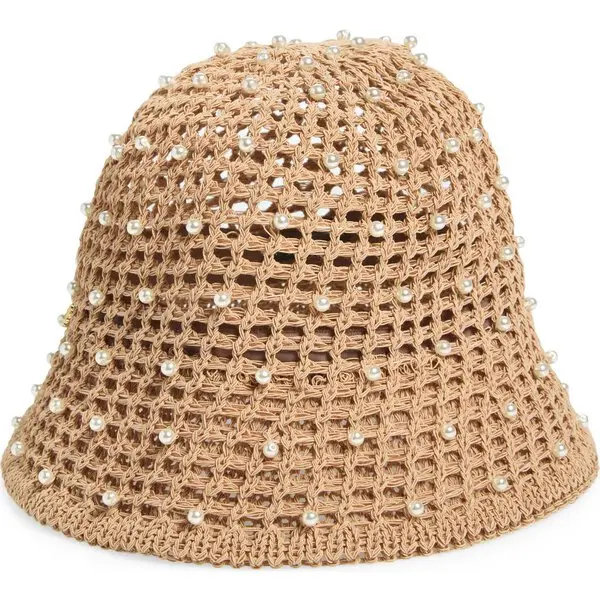 Lele Sadoughi Open Weave Straw Hat With Faux Pearls - Natural