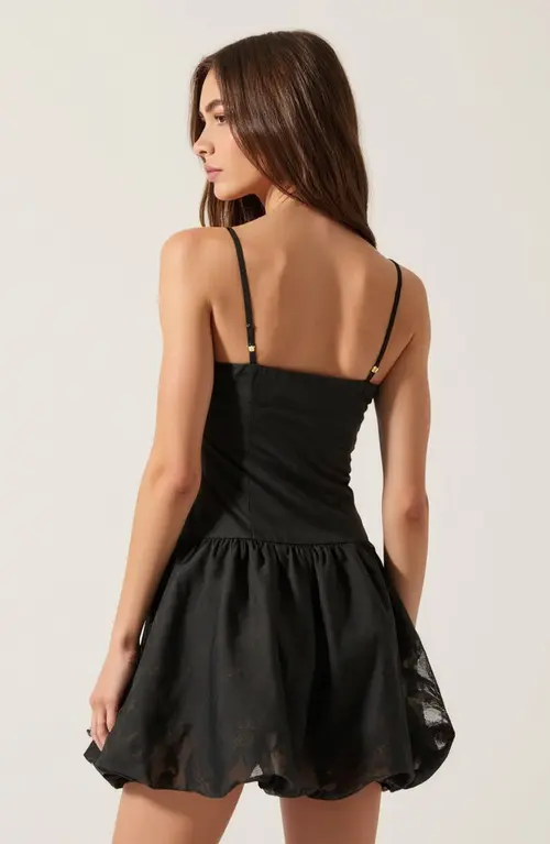 MODENAIRE Spaghetti Strap Bubble Mini Dress With Tie Front