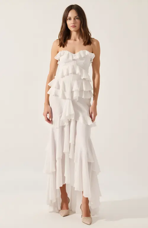 MODENAIRE Strapless Tiered Ruffle Maxi Dress - Ivory