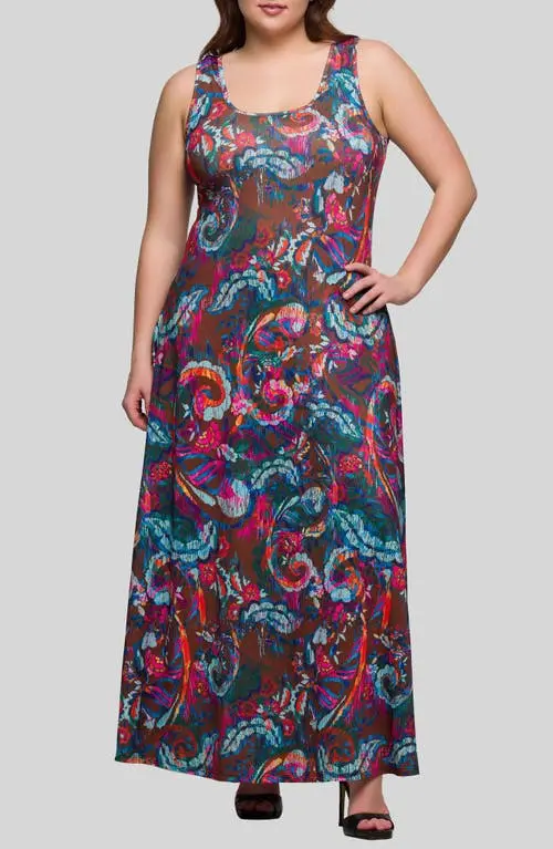 24SEVEN COMFORT APPAREL Paisley Knit Maxi Dress - Brown Multi