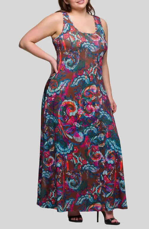 24SEVEN COMFORT APPAREL Paisley Knit Maxi Dress - Brown Multi