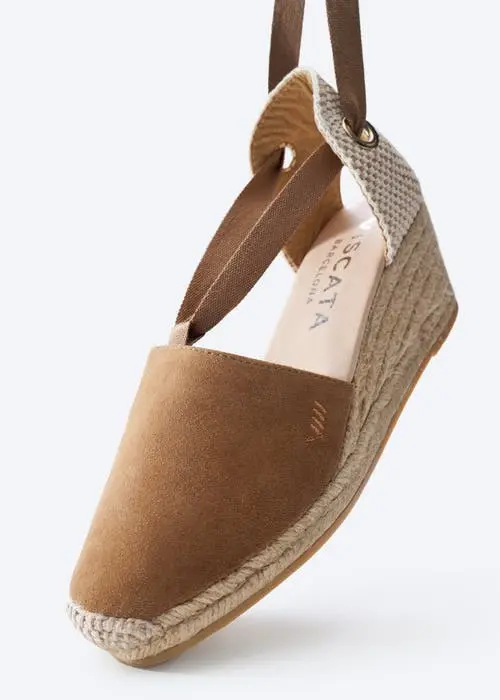 VISCATA Fosca Suede Espadrille Wedges - Camel