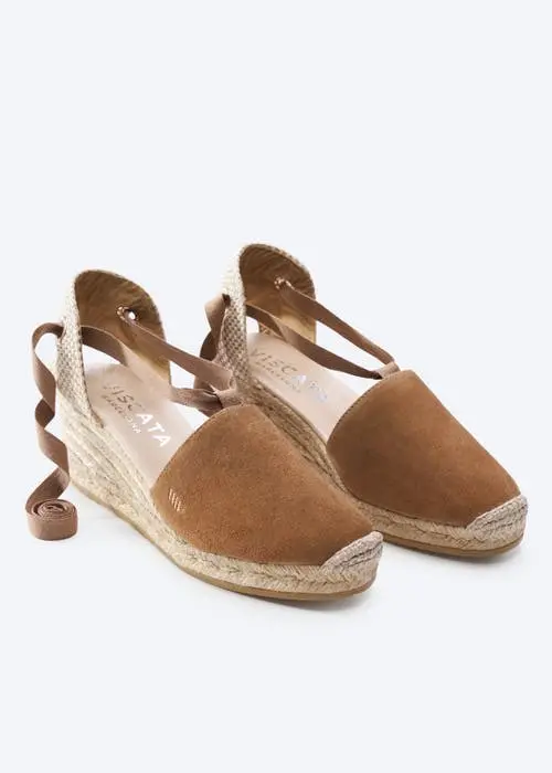 VISCATA Fosca Suede Espadrille Wedges - Camel