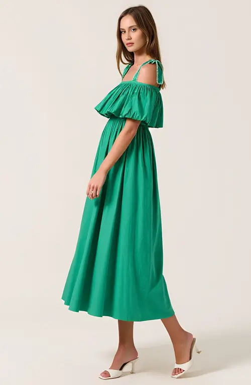 MODENAIRE Off-shoulder Ruffle Midi Dress