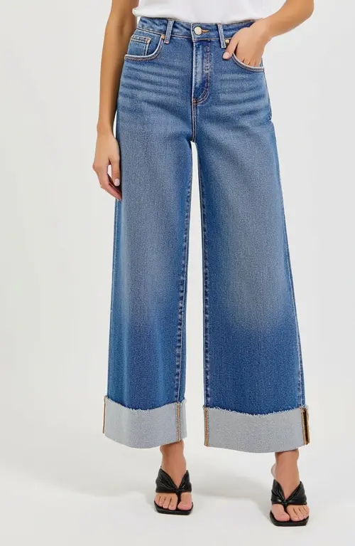 MODENAIRE Wide-leg Jeans With Cuffed Raw Hem - Faded Blue