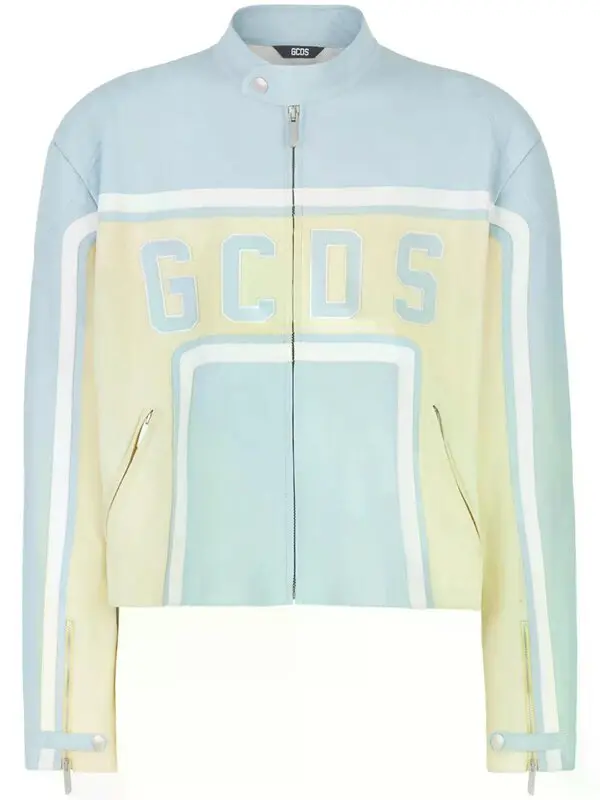 Gcds Logo-appliqué Leather Jacket - Blue