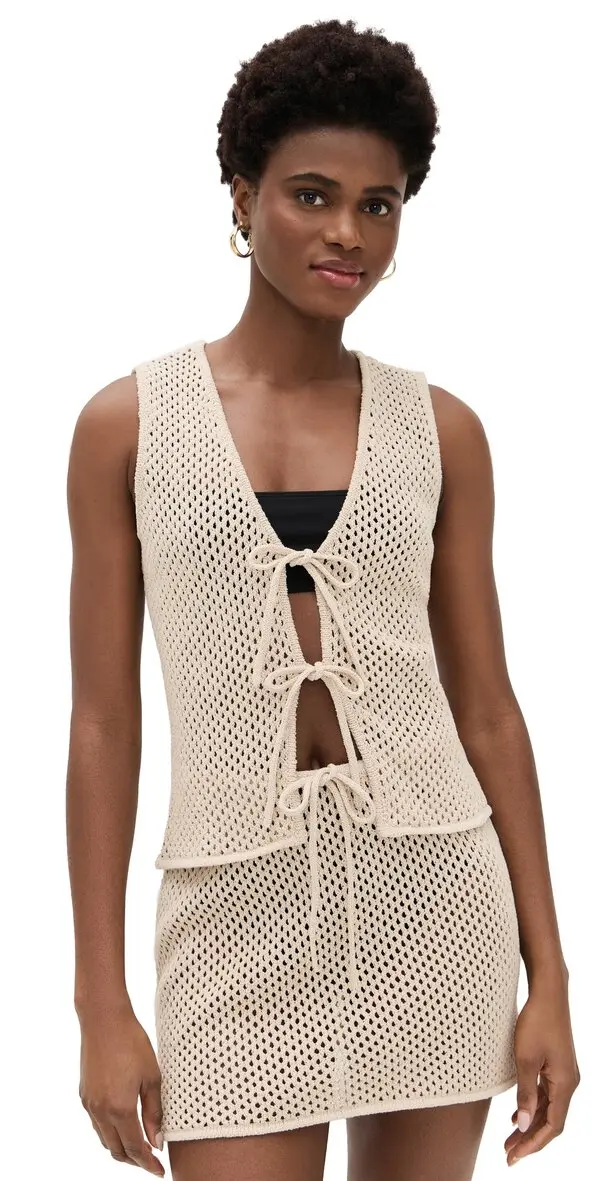 Onia Crochet Knit Tie Front Top