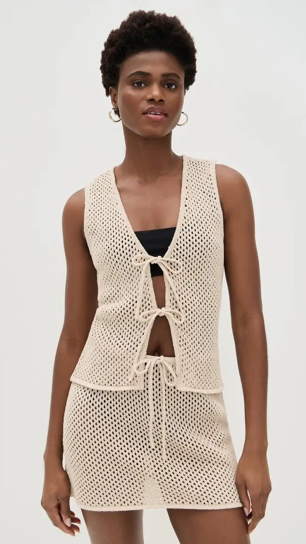 Onia Crochet Knit Tie Front Top